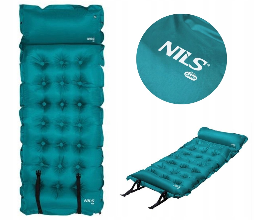 Mata samopompująca kempingowa pod namiot morska z poduszką + pokrowiec ...