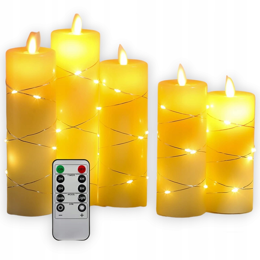 OZDOBNE ŚWIECE LED NA BATERIE ZESTAW 5 SZT + PILOT - 13558843340 ...