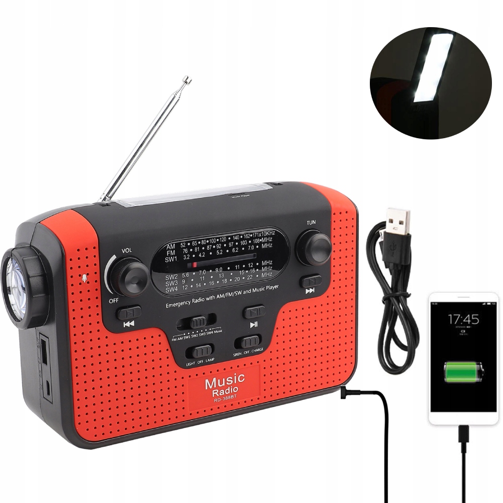 Radio Awaryjne Solarne AM FM SW1 SW2 SW3 SW4 LED - 12158680118 ...