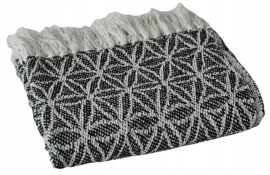 Koc pled skanynawski boho bawełniany ręcznie wykonany czarny NA PREZENT ...