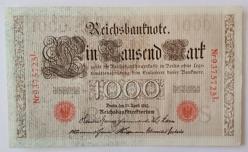 1000 MARK 1910 R REICHSBANKNOTE/BERLIN - 13665630371 - oficjalne ...