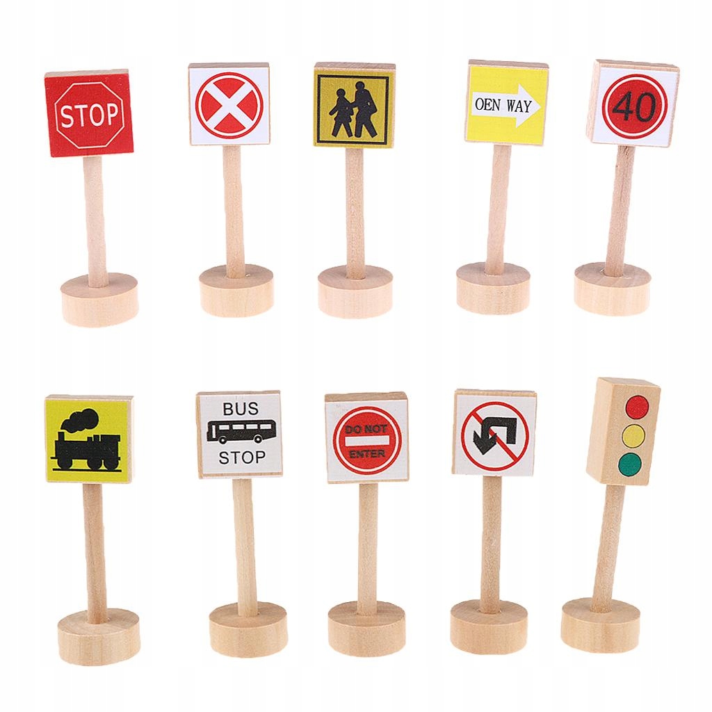 Kolorowe drewniane znaki drogowe dla dzieci Zestaw - 11740590947 - oficjalne archiwum Allegro