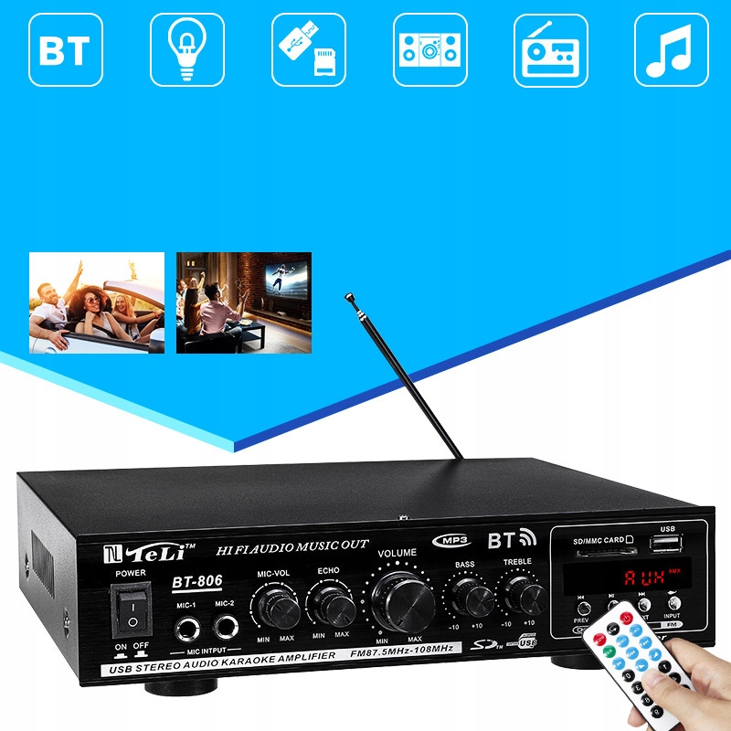 AMPLITUNER WZMACNIACZ PILOT BLUETOOTH RADIO MP3 - 10751661493 - oficjalne archiwum Allegro