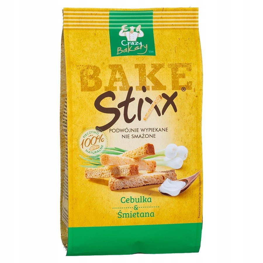 BAKE STIXX chrupki paluszki chlebowe CEBULKA ŚMIET - 12961574408 ...