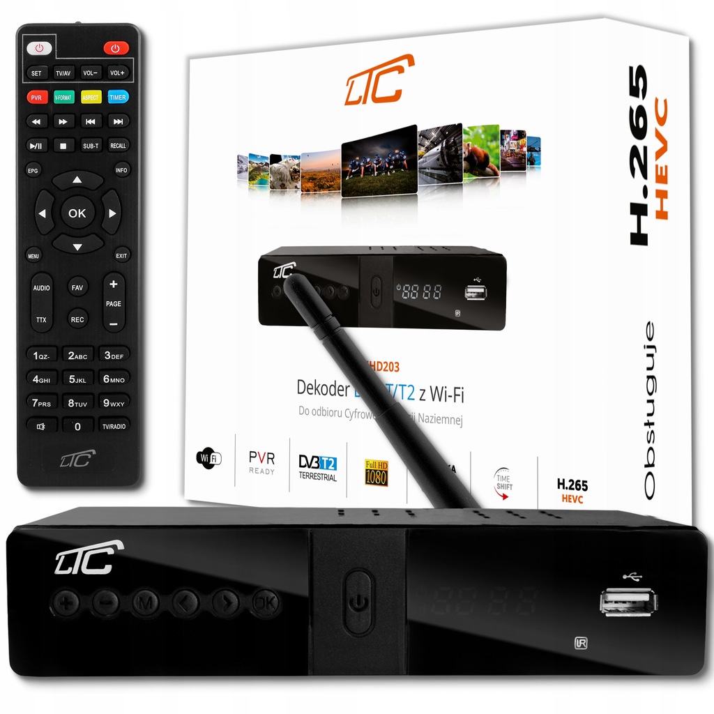 TUNER DEKODER TV NAZIEMNEJ LTC HD203 DVBT2 ANTENA WI-FI YOUTUBE BRAK ...