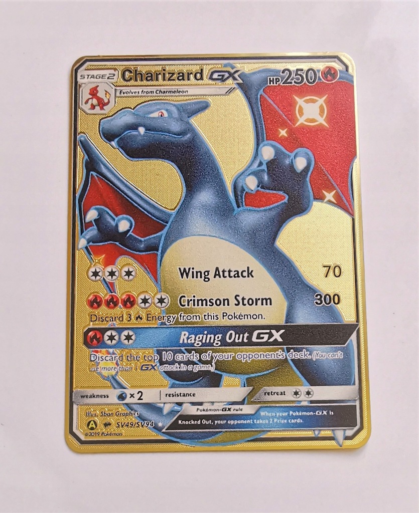 Pokemon Shiny Charizard GX Złota Metalowa Karta - 13297973790 - oficjalne archiwum Allegro