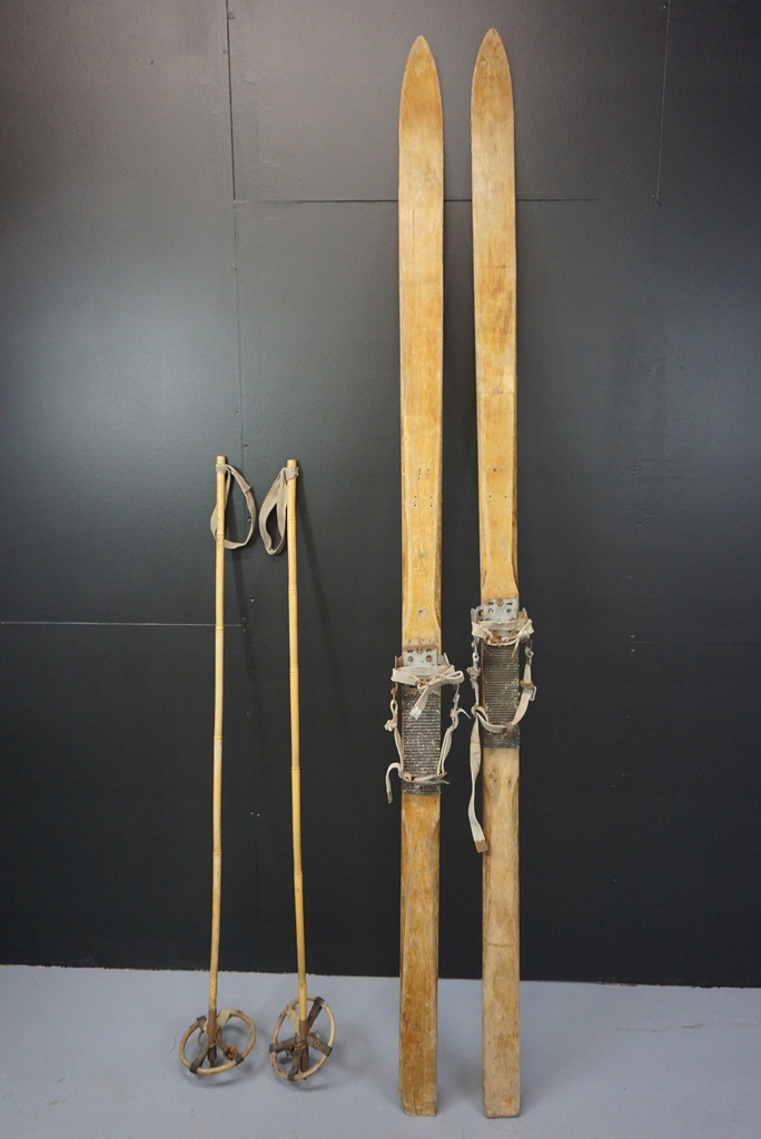 Narty stare drewniane z kijkami zabytkowe - 13017505093 - oficjalne ...