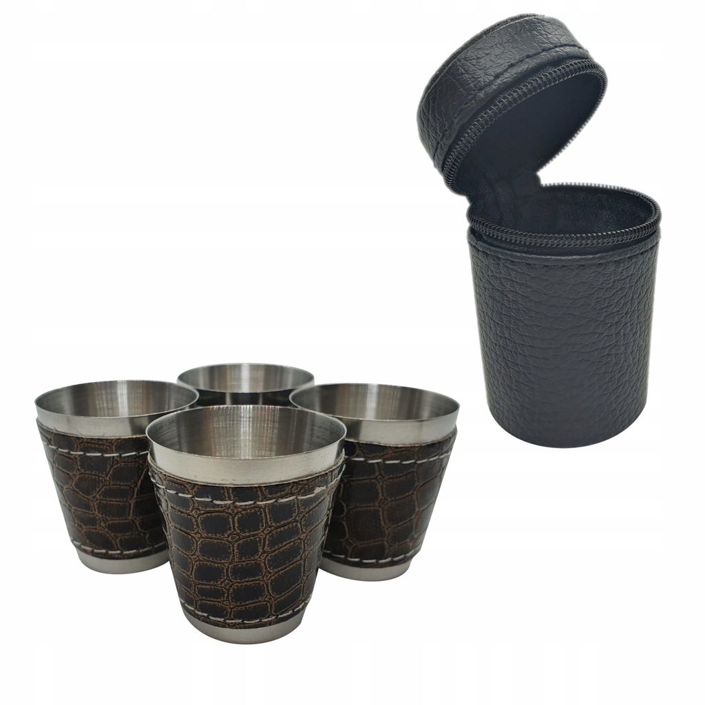 Kieliszki turystyczne metalowe 4 szt 30 ml skóra n - 13775808578 - oficjalne archiwum Allegro