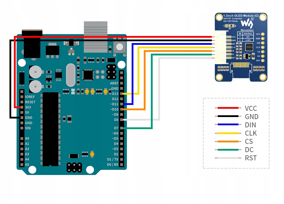 Oled 1.3" sh1107 spi / i2c arduino stm32 rpi - купить в DARSTAR