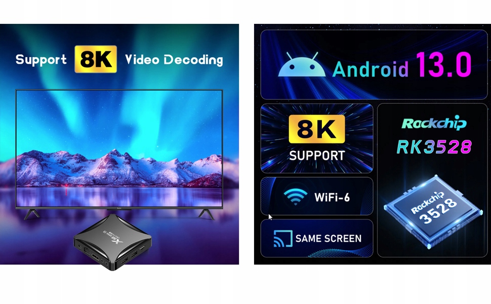 Androidas 13.0 tv box,x88 mini 13 4gb ram 64gb rom rk3528 quad-core ...