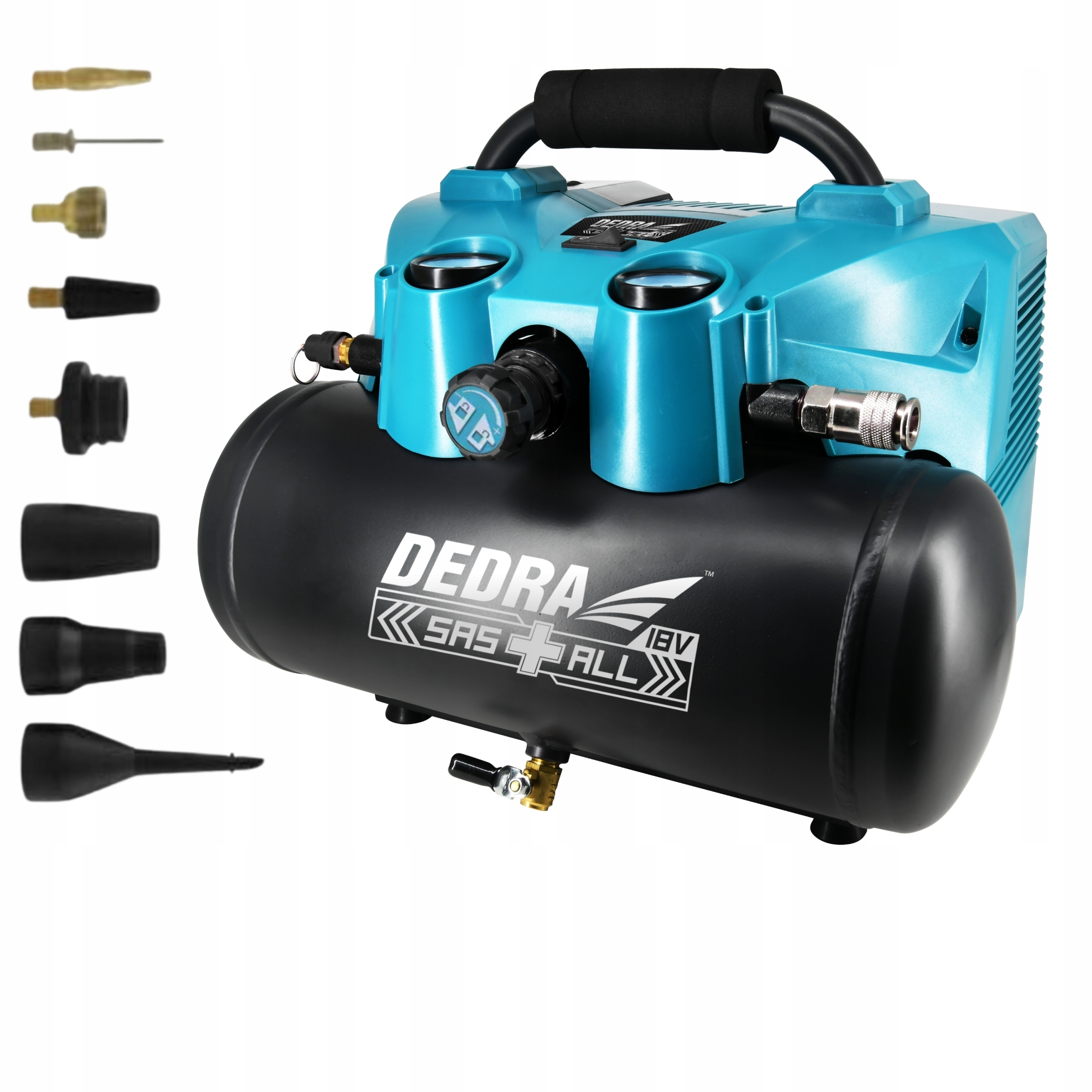DEDRA KOMPRESOR BEZOLEJOWY SPRĘŻARKA SAS+ALL 18V AKUMULATOROWY 8 BAR 6L