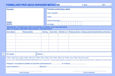 Formularz Przyjęcia ODPADÓW METALI Nowy Wzór RODO - 12450661540 ...
