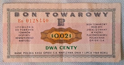 Bon Towarowy PEWEX 2 Centy 1969 rok SERIA: GO - 13186679270 - oficjalne ...