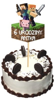 Topper Urodzinowy na tort MINECRAFT + Imię Wiek - 14464067416 ...