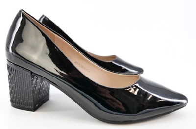 GOODIN CZÓŁENKA PÓŁBUTY DAMSKIE NA OBCASIE CZARNE LAKIEROWANE R36 ...