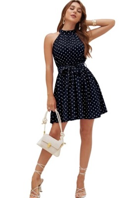 SHEIN SUKIENKA GRANATOWA W GROSZKI MINI 44 VBA - 13272475590 ...