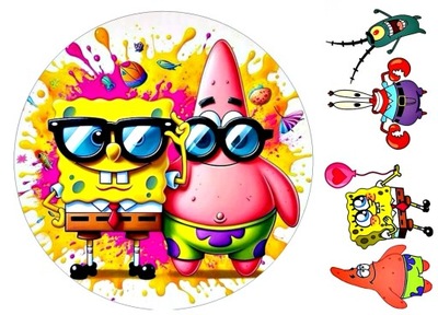 OPŁATEK NA TORT SPONGEBOB + BOKI I NAPIS - 12094513326 - oficjalne ...