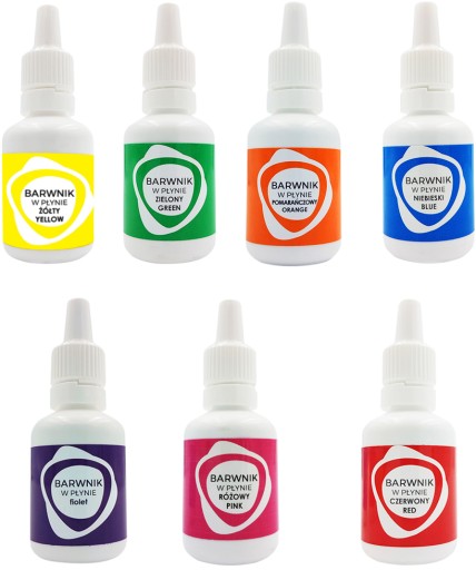 Barwnik Spożywczy w PŁYNIE - ZESTAW 7 x 25ml 8915039688 - Allegro.pl