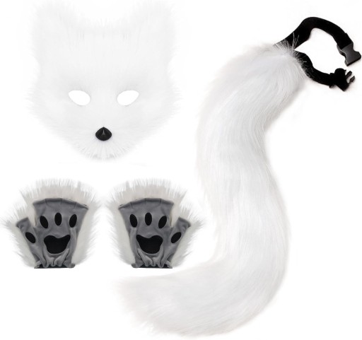 MASKA KOT COSPLAY FURRY OGON ŁAPKI MITENKI WILK LIS FUTRZAK ZESTAW 3SZ ...