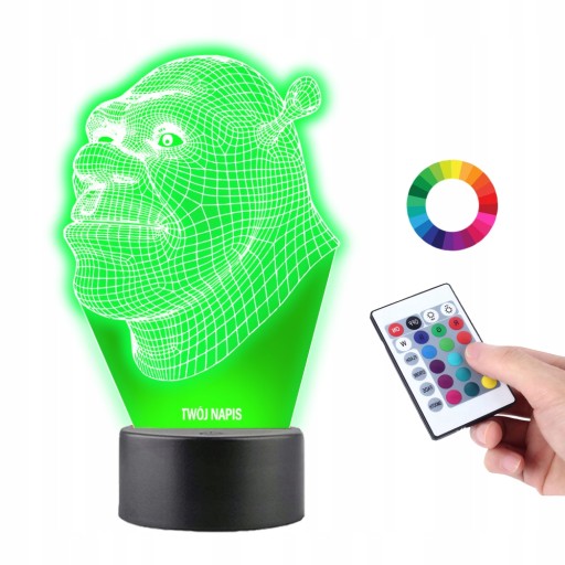LAMPA NA SKLE Shrek 3D LED RGB + DIAĽKOVÝ OVLÁDAČ 16 FARIEB - Allegro