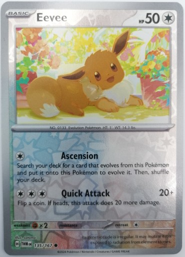 TWM | Reverse | Eevee 135/167 | COLORLESS | Oryginalna karta Pokemon ...