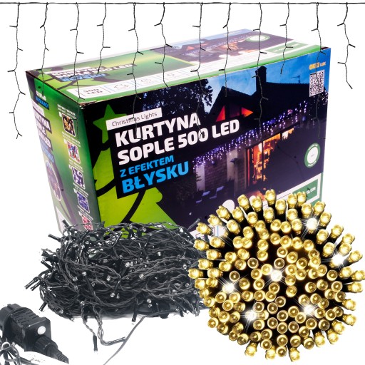 LAMPKI SOPLE LED ZEWNĘTRZNE 500 DIOD + FLASH 25M CIEPŁE BIAŁE + TIMER ...