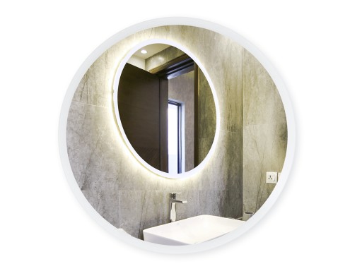 LUSTRO LED OKRĄGŁE PODŚWIETLANE ŁAZIENKOWE Fi: 60cm | PIASKOWANA RAMKA ...