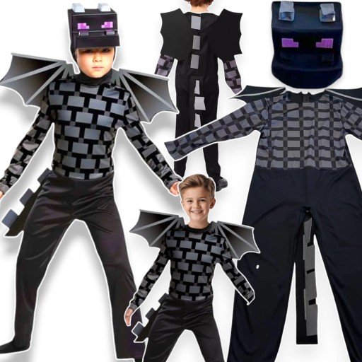 KOSTIUM STRÓJ PRZEBRANIE DLA CHŁOPCA Z MINECRAFT CZARNY SMOK ENDERDRAGON S (5905398046560 ...