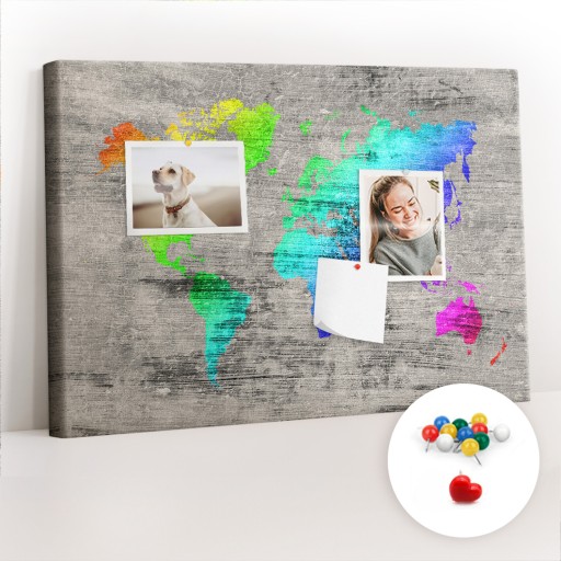 Korková tabuľa okrasná Pinezki Mapa sveta za 49,22 € - Allegro