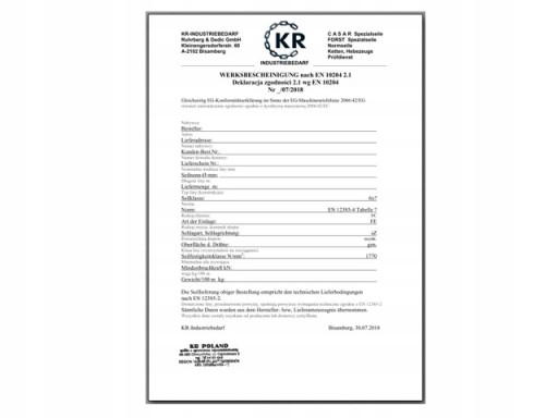 Atest EN 10204 2.1 - Deklaracja zgodności • Cena, Opinie • Druty, pręty ...