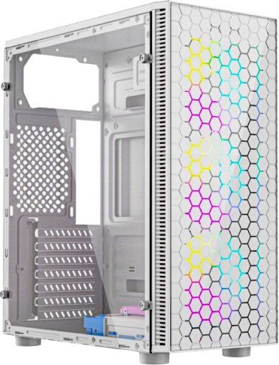 BIAŁA OBUDOWA GAMINGOWA KOLOROWE PODŚWIETLENIE WENTYLATORY RGB OKNO ATX ...