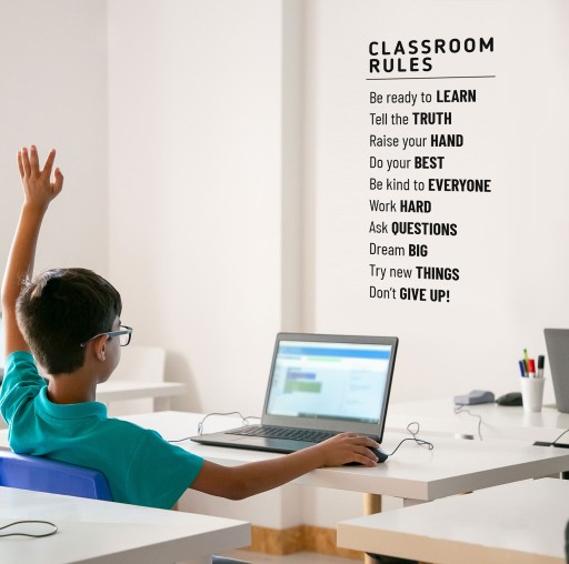 Duża naklejka NAPIS CLASSROOM RULES Angielski • Cena, Opinie • Naklejki ...