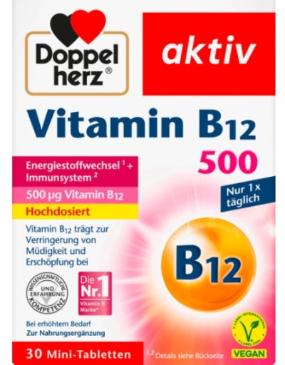 Doppelherz Vitamín B12 500 mini tablety 30ks, (4009932133431) • Ceny ...
