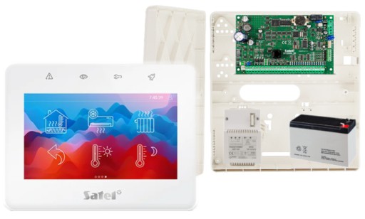 ZESTAW ALARMOWY SATEL INTEGRA 32 AKUMULATOR ALARM MANIPULATOR DOTYK 4,3" (INTEGRA 32 INT-TSG2-W ...