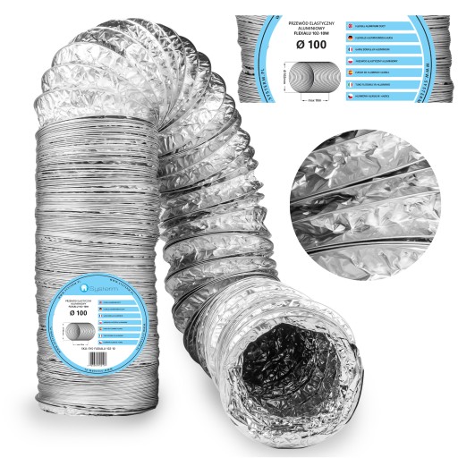 RURA WENTYLACYJNA ALUMINIOWA ELASTYCZNA fi 100 3m przewód wentylacyjny ALU (5905896702517 ...