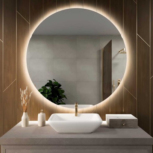 Lustro LED Okrągłe 90cm, Bez Ramy, Barwa światła neutralna, Mata ...