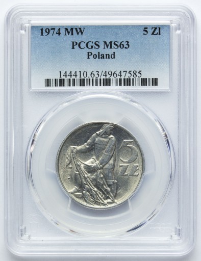 Polska, PRL, 5 złotych 1974, Rybak, PCGS MS63 • Cena, Opinie • obiegowe 17589677055 • Allegro