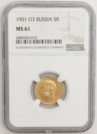 2.fb.ROSJA, MIKOŁAJ II, 5 RUBLI 1901 FZ NGC MS61 • Cena, Opinie • Złote monety kolekcjonerskie ...