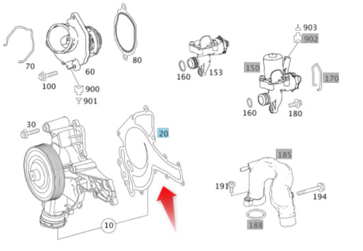 USZCZELKA POMPY WODY MERCEDES M272 M273 2722010280 za 35.10PLN z Poznań ...