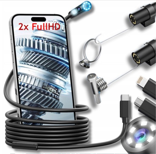 KAMERA INSPEKCYJNA ENDOSKOP W300 DUAL 2x FULLHD WIFI APP ANDROID IOS ...
