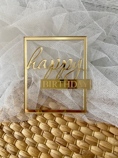 Topper Happy Birthday 10*8 cm Plexi zlote • Cena, Opinie • Toppery 15198434304 • Allegro
