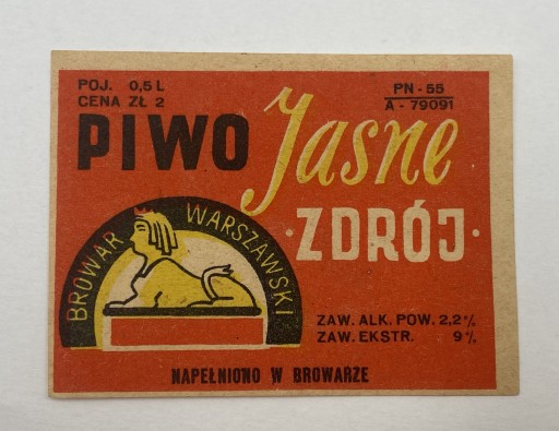 Etykieta piwna piwo jasne zdrój Browar Warszawski • Cena, Opinie - Allegro