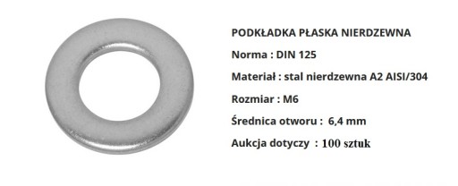 PODKŁADKA PŁASKA DIN125 M6 NIERDZEWNA - 100 szt (125 m6) • Cena, Opinie • Śruby, nakrętki ...