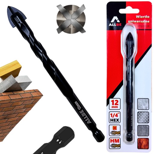 UNIVERZÁLIS FÚRÓ 12mm ÜVEGHEZ, GRES LAPHOZ, FÁHOZ, FÉMHEZ, CSEMPEHOZ ...