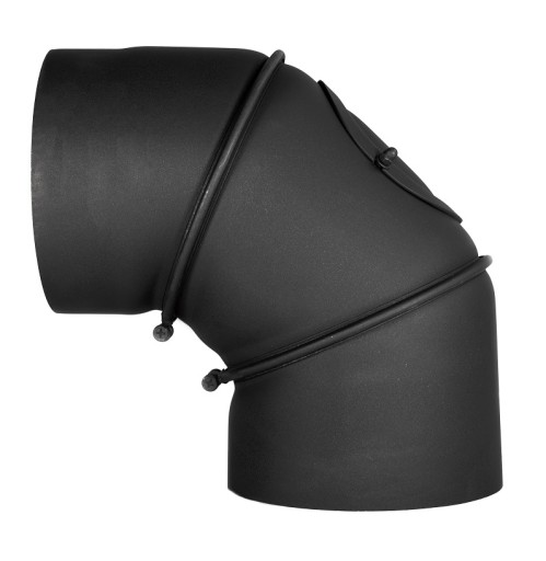 KOLANO NASTAWNE STALOWE CZARNE SPALINOWE DO KOMINKA PIECA FI 150 90° (5902596750329) • Cena ...