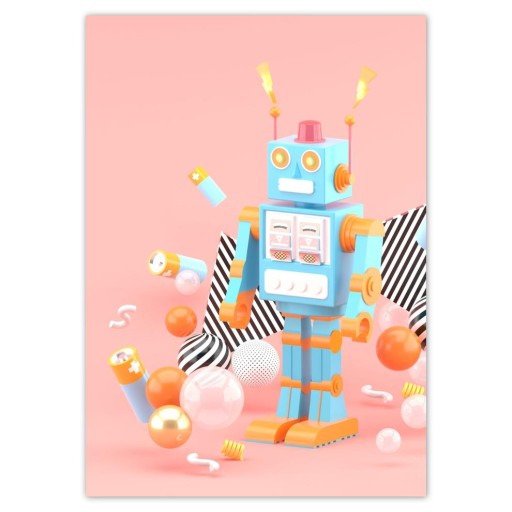 Naklejki Plakaty A1 PION Robocik Robot Róż Błękit • Cena, Opinie • Naklejki ścienne 13852320230 ...