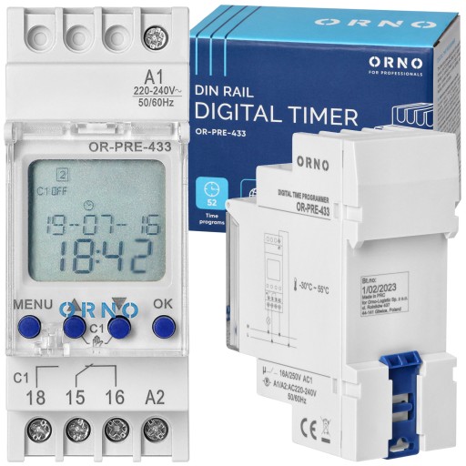 Programator Czasowy na Szynę DIN Elektroniczny Tygodniowy TIMER 52 ...