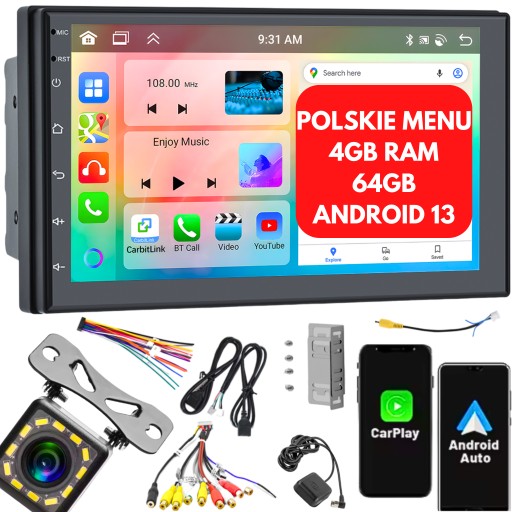 RADIO SAMOCHODOWE 2 DIN 4GB/64GB ANDROID AUTO CARPLAY ANDROID 13 RDS DSP 7" - Sklep, Opinie ...
