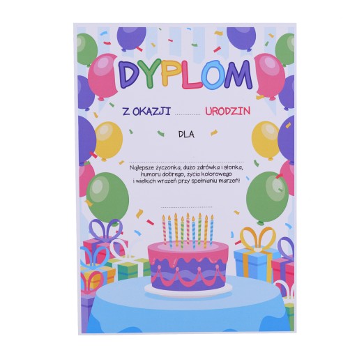 DYPLOM URODZINOWY DLA DZIECI PRZEDSZKOLE - TORT - DUŻY (A4) - LearnHow 15373289359 - Allegro.pl