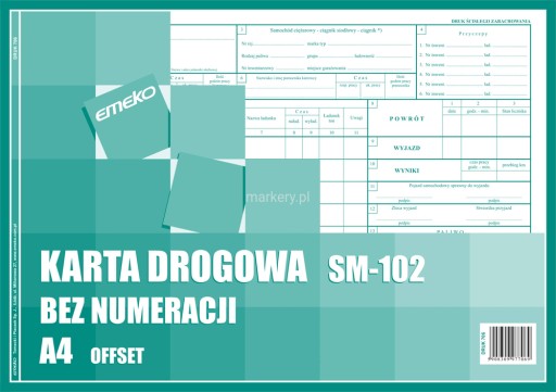 DRUK KARTA DROGOWA A4 BEZ NUMERACJI SM-102 (5908309977069) • Cena, Opinie • Druki 14617632828 ...